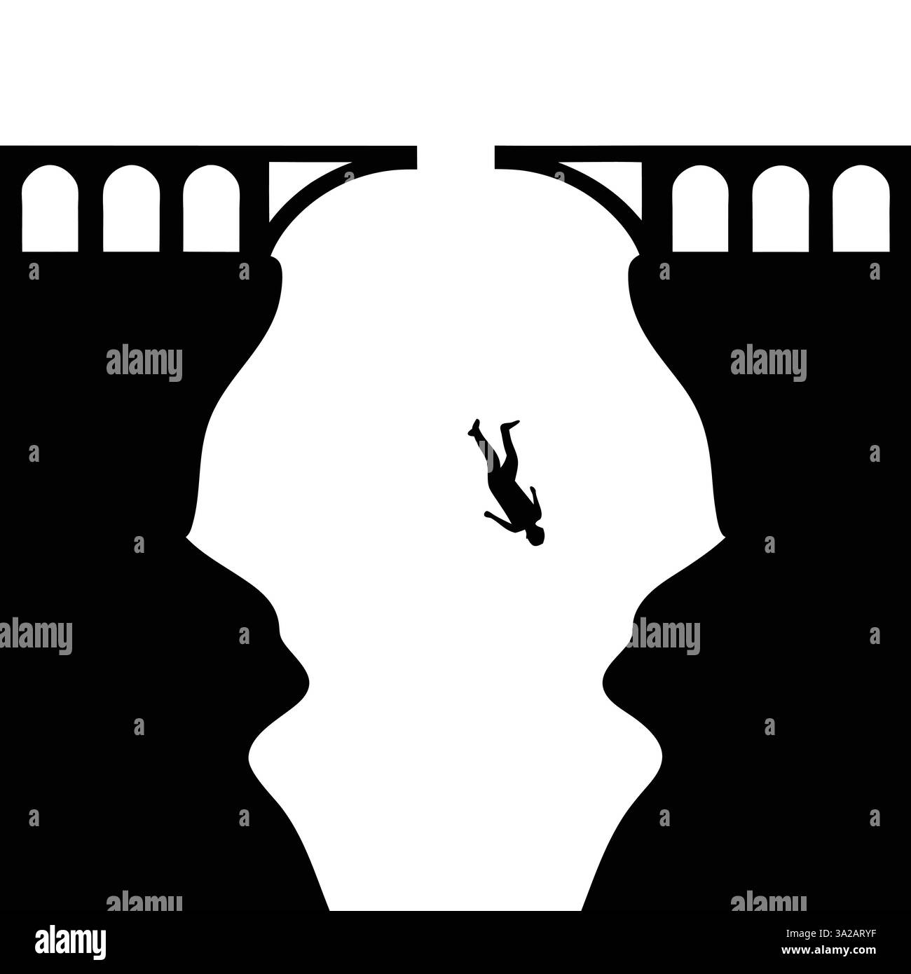 depicting a person falling from a crumbling bridge, symbolizing ...