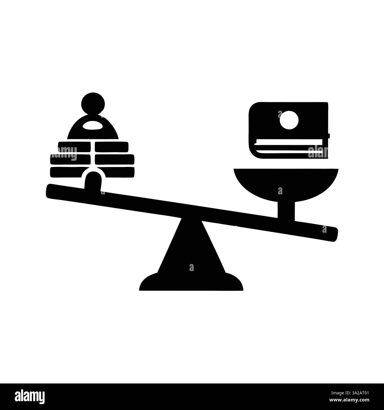 Symbolic illustration of a balance scale with books and a person ...