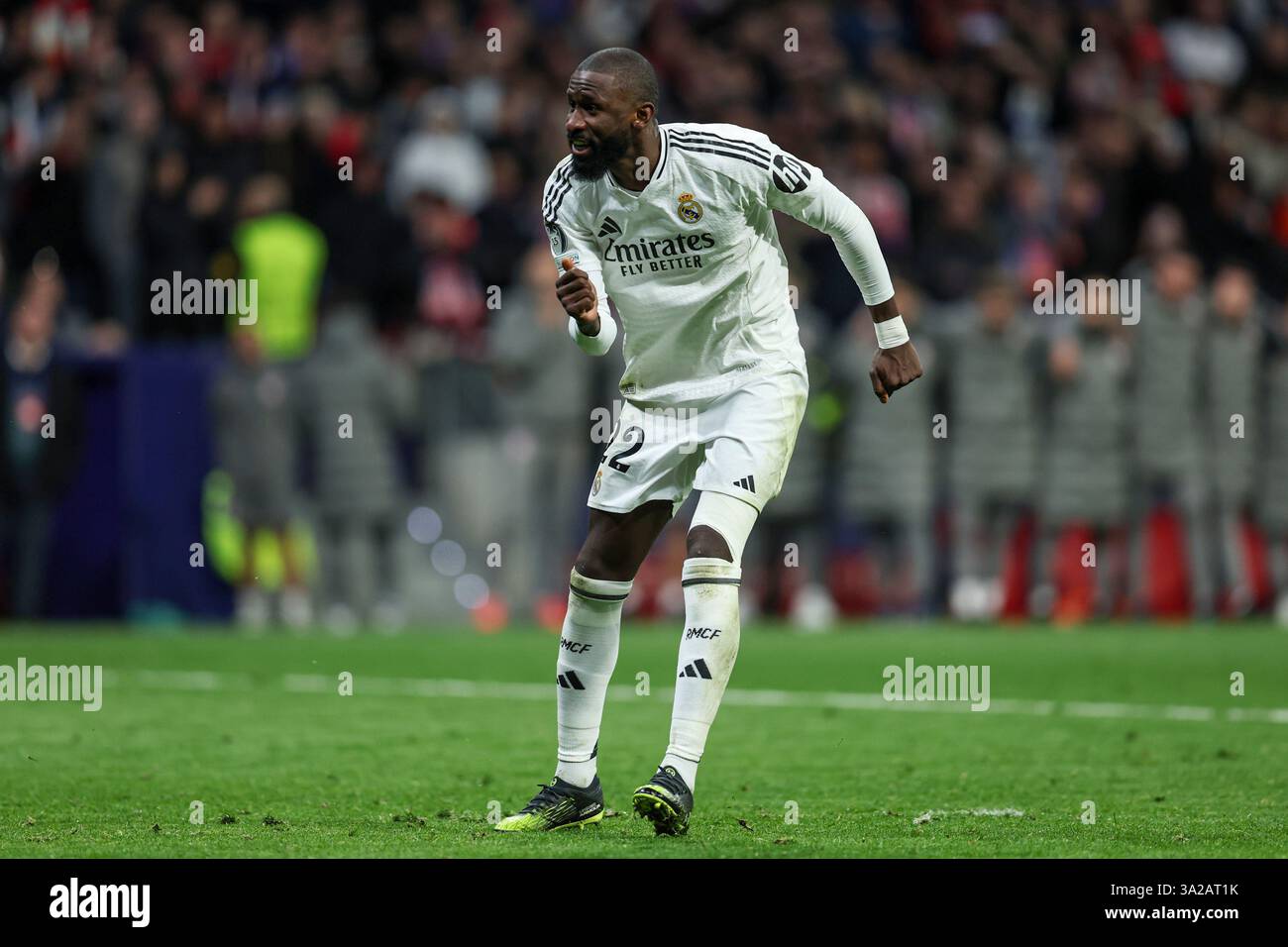 Madrid, Spain. 12th Mar, 2025. Antonio Rudiger of Real Madrid scores ...