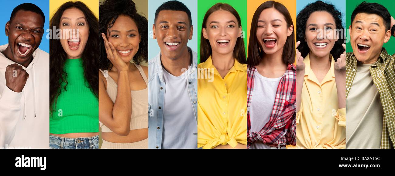 Cheerful diverse group showcases joy and positivity in vibrant collage ...