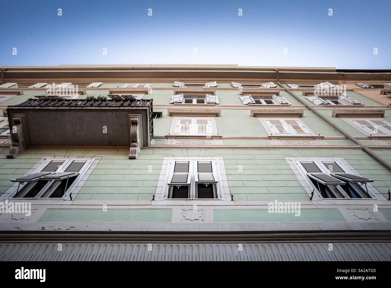 Facade of a typical Italian residential building in Trieste city center ...
