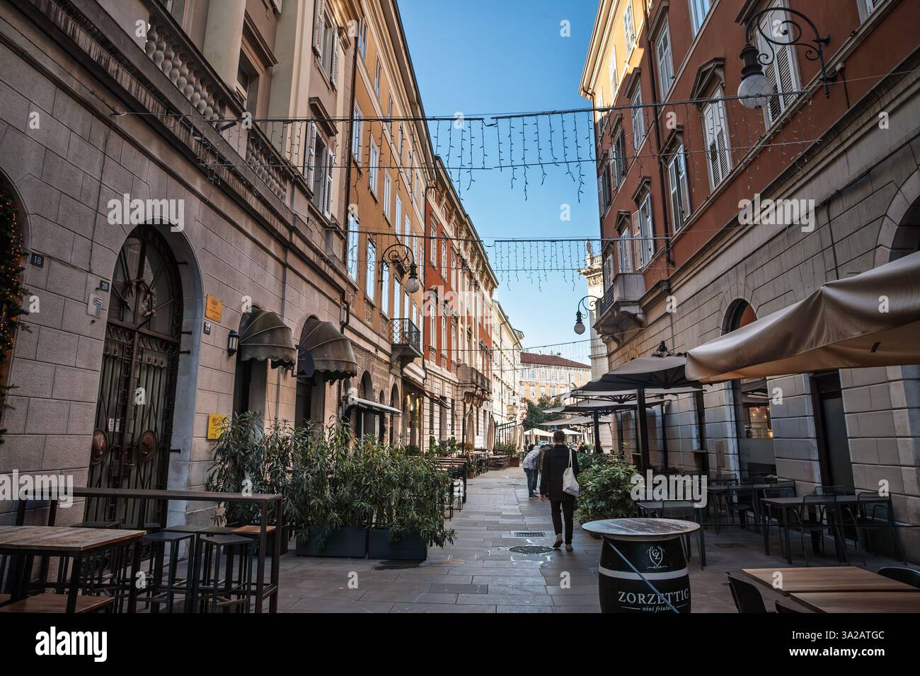 TRIESTE, ITALY - DECEMBER 17, 2024: Pedestrian street in Trieste city ...