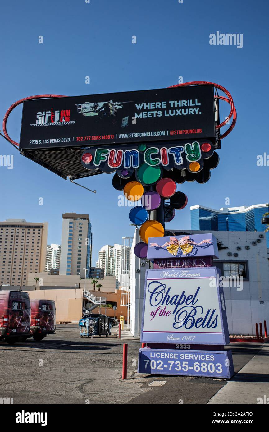 LAS VEGAS, AUGUST 21, 2024: Exterior signage of Chapel of the Bells ...