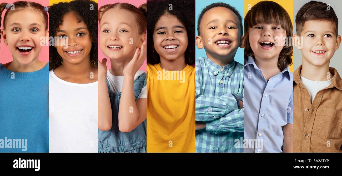 Diverse and cheerful children celebrate joy and friendship together ...