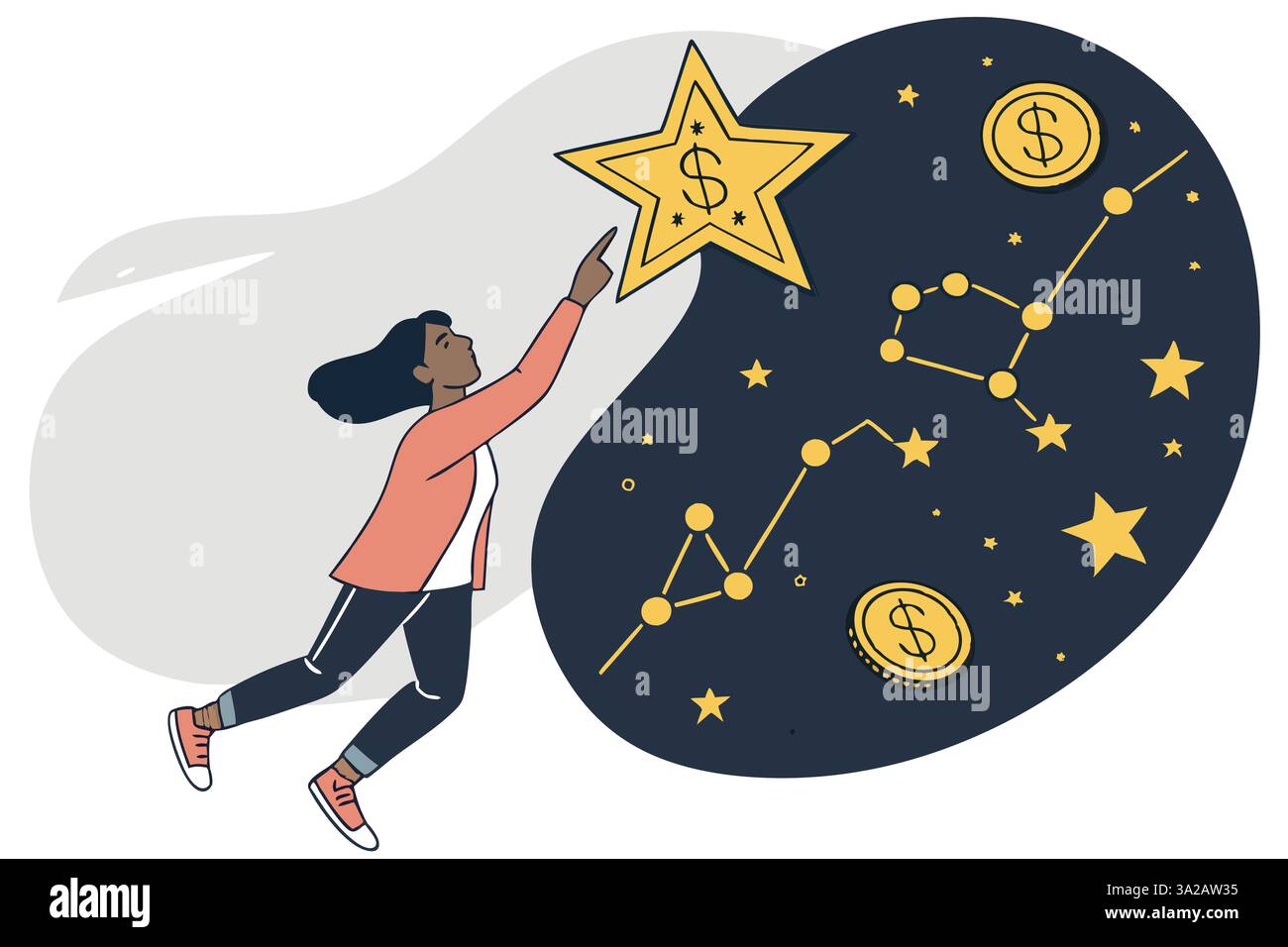 A cosmic scene showing a person floating in a universe full of stars ...