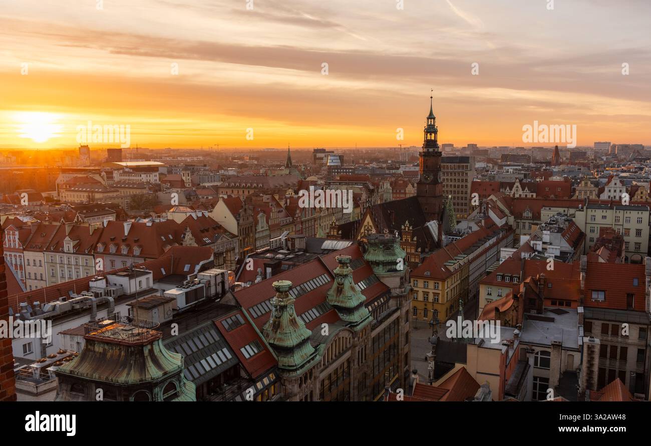 Aerial breathtaking golden sunset illuminating hi-res stock photography ...