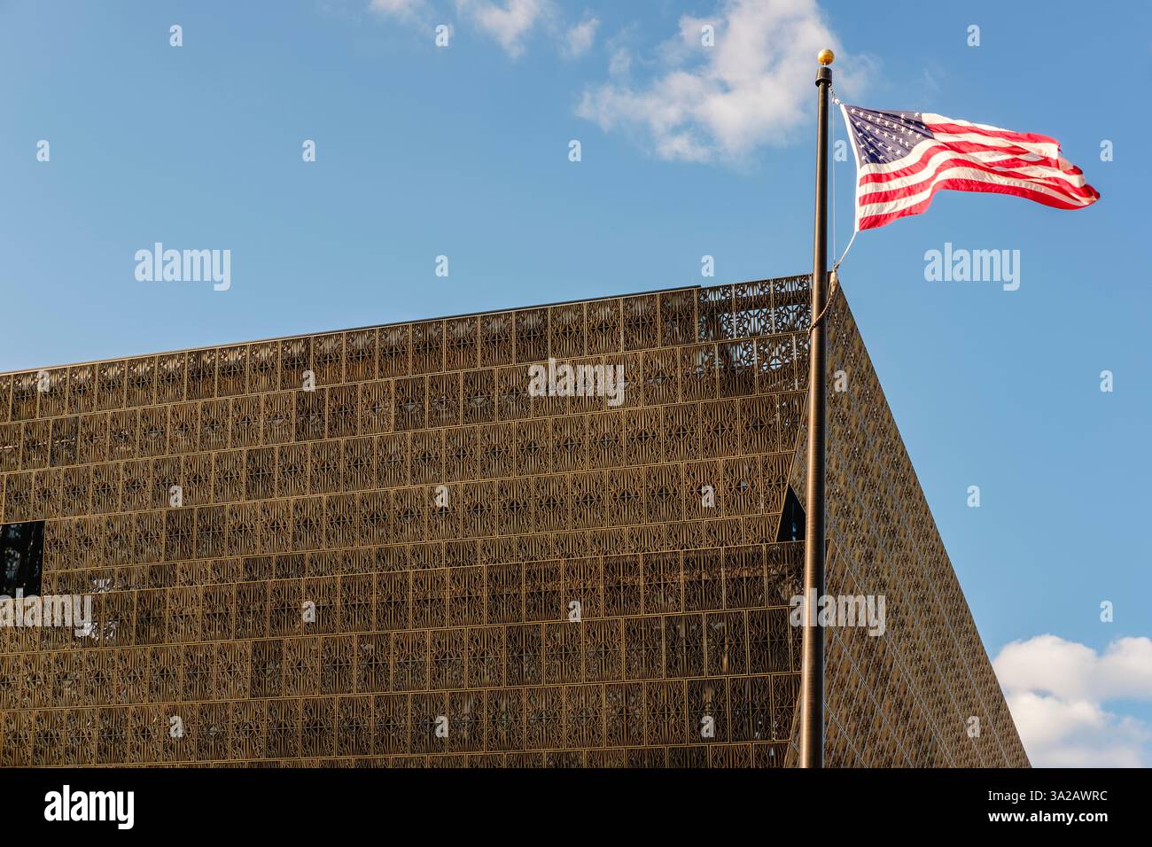 American flag, detail of exterior facade of the Smithsonian National ...