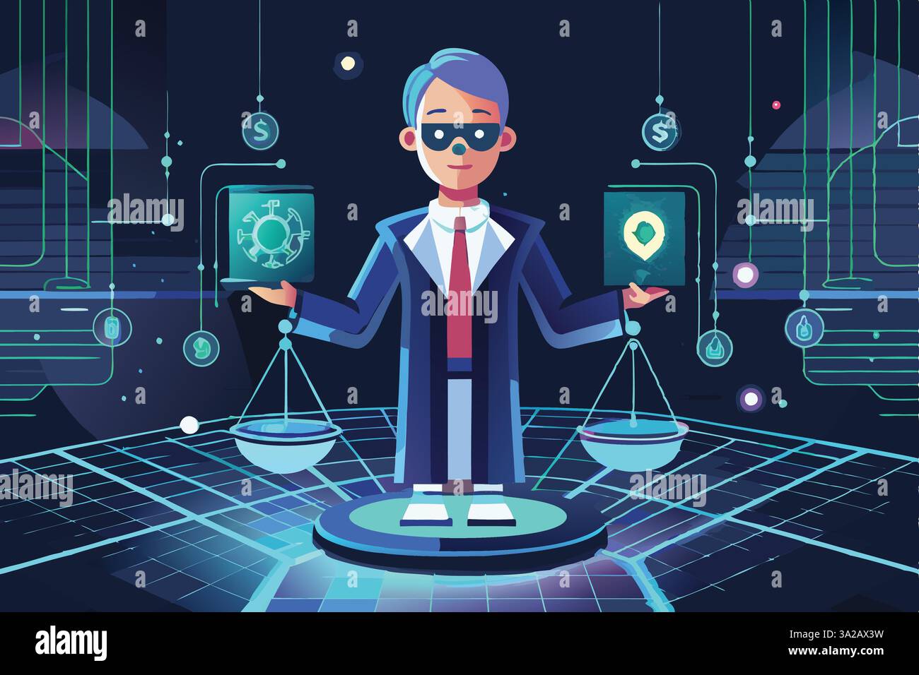 AI lawyer concept A virtual figure using advanced technology to make ...