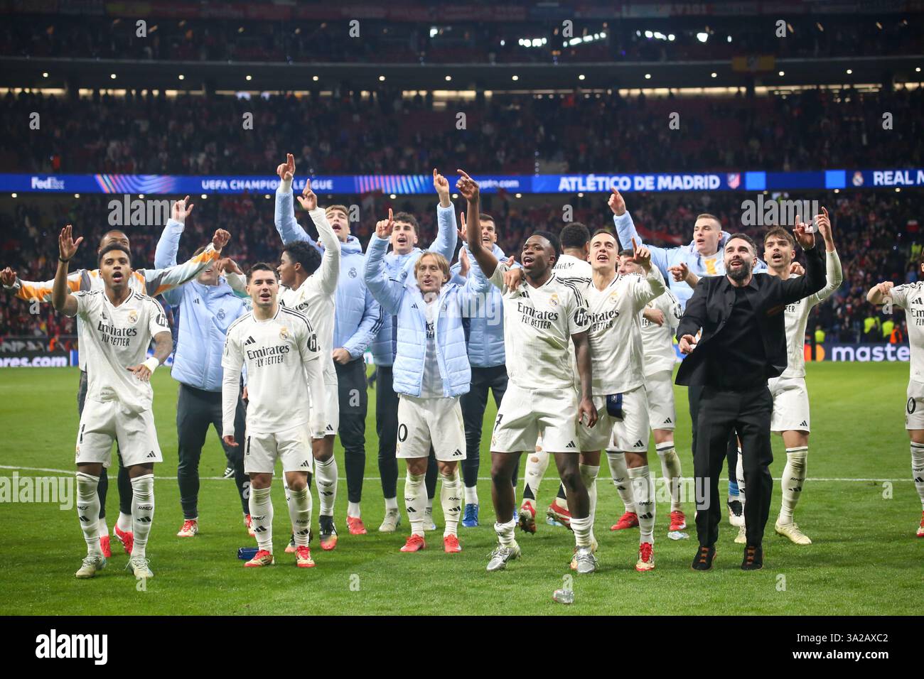 Madrid, Spain, March 12, 2025: Real Madrid players celebrate reaching ...