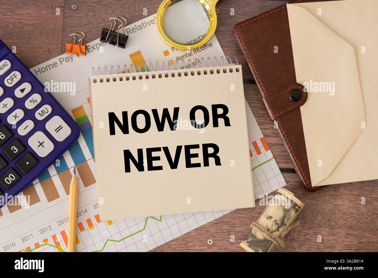 Now or never - the motivating inscription is laid out on a red ...