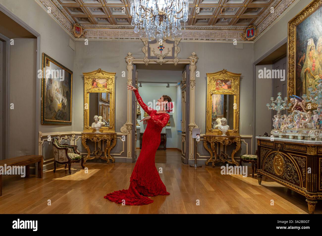Traditional woman dancing flamenco at a museum in Seville dedicated to ...