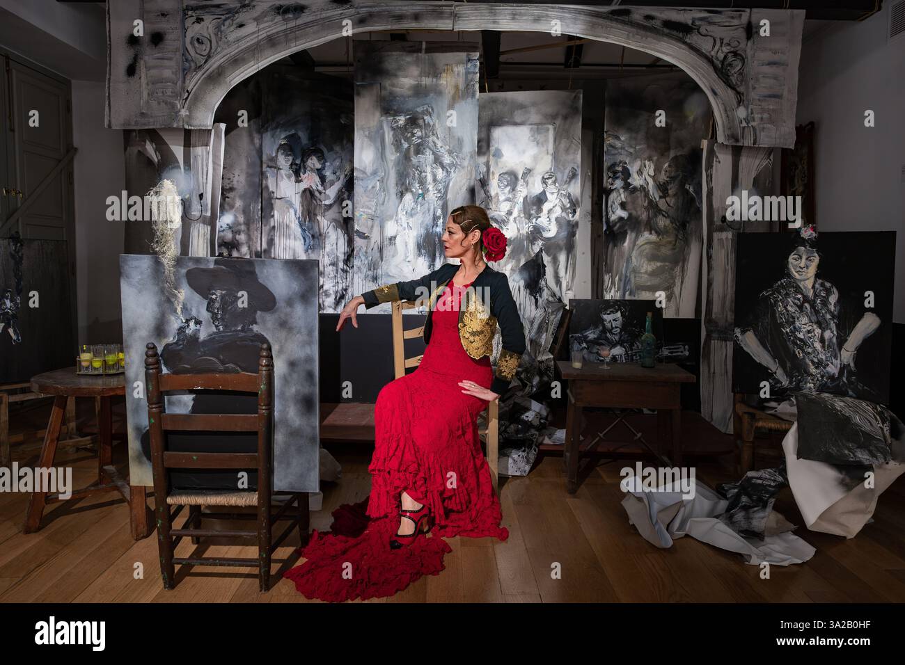 Traditional woman dancing flamenco at a museum in Seville dedicated to ...