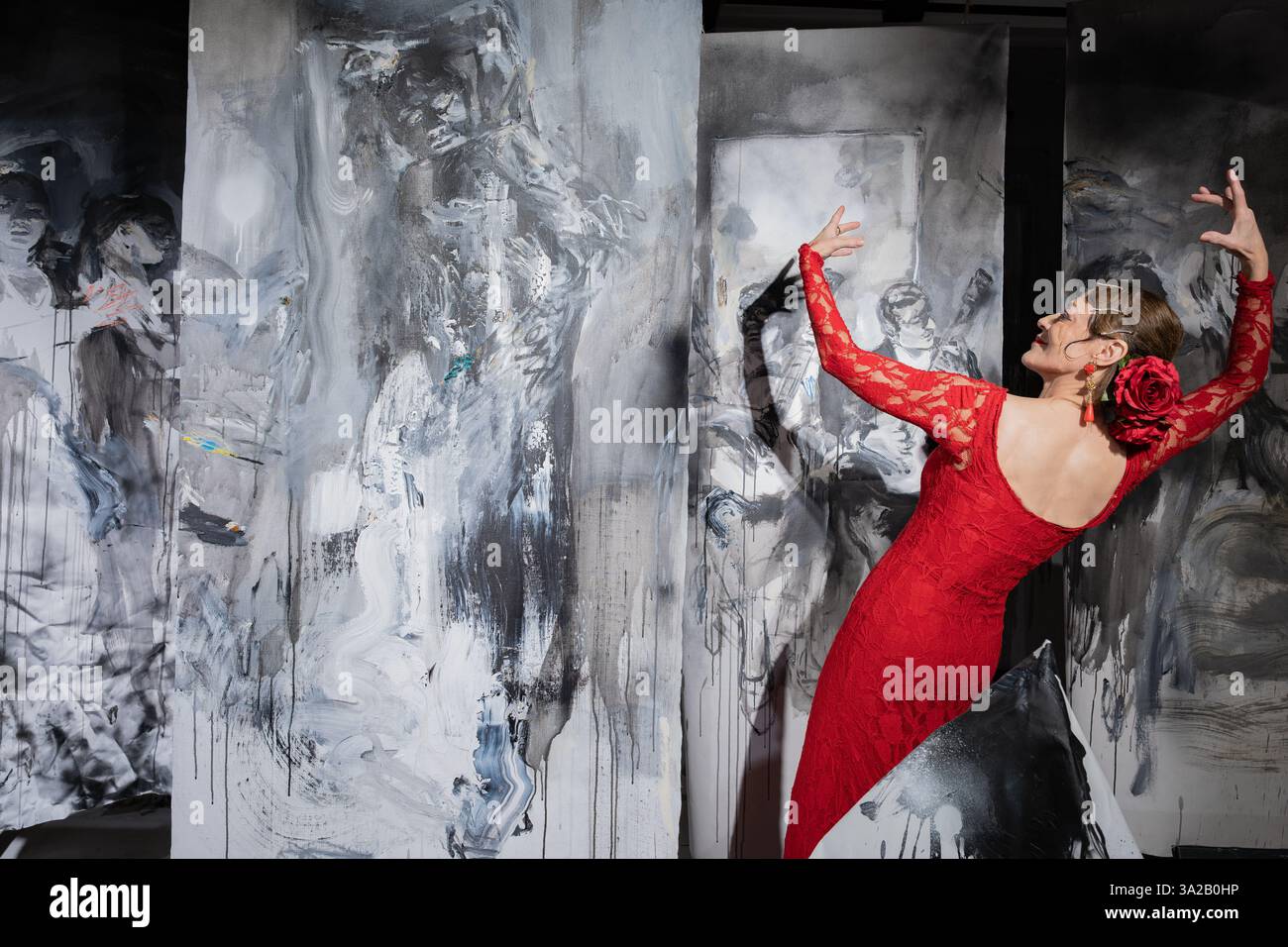 Traditional woman dancing flamenco at a museum in Seville dedicated to ...