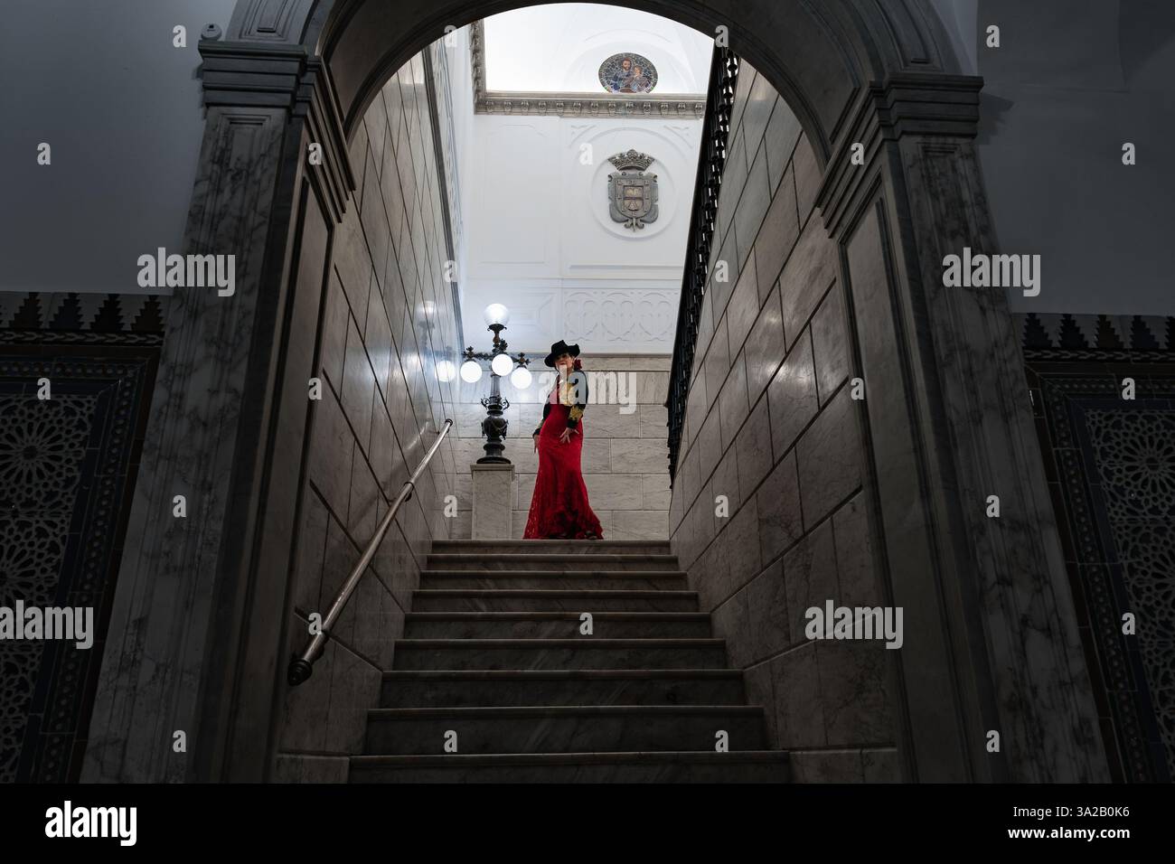 Traditional woman dancing flamenco at a museum in Seville dedicated to ...