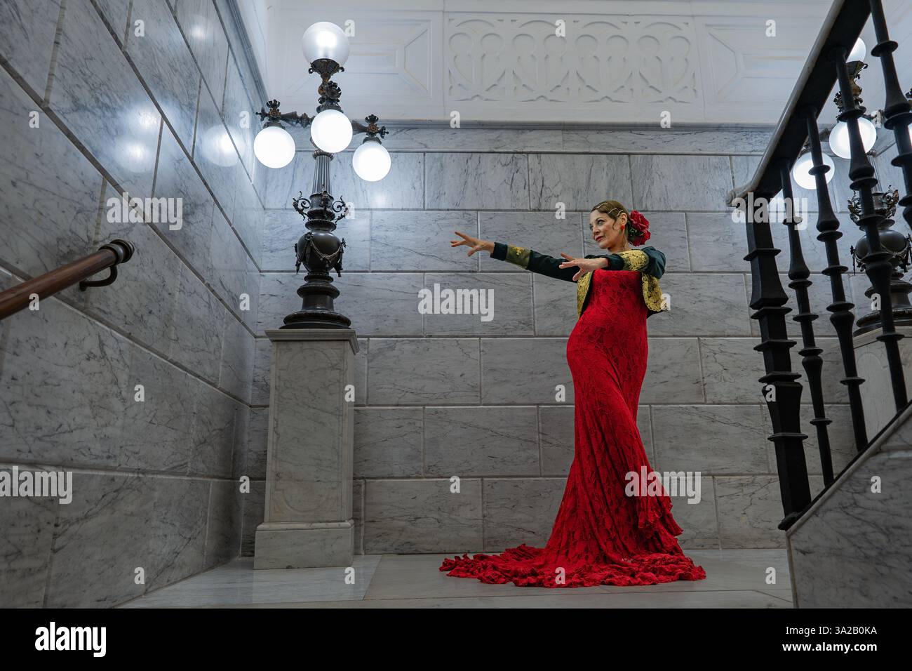 Traditional woman dancing flamenco at a museum in Seville dedicated to ...