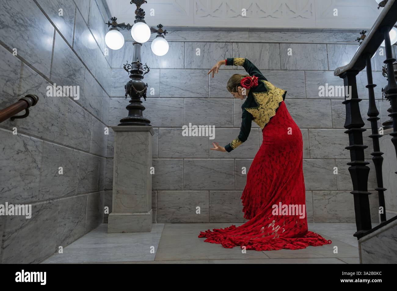 Traditional woman dancing flamenco at a museum in Seville dedicated to ...