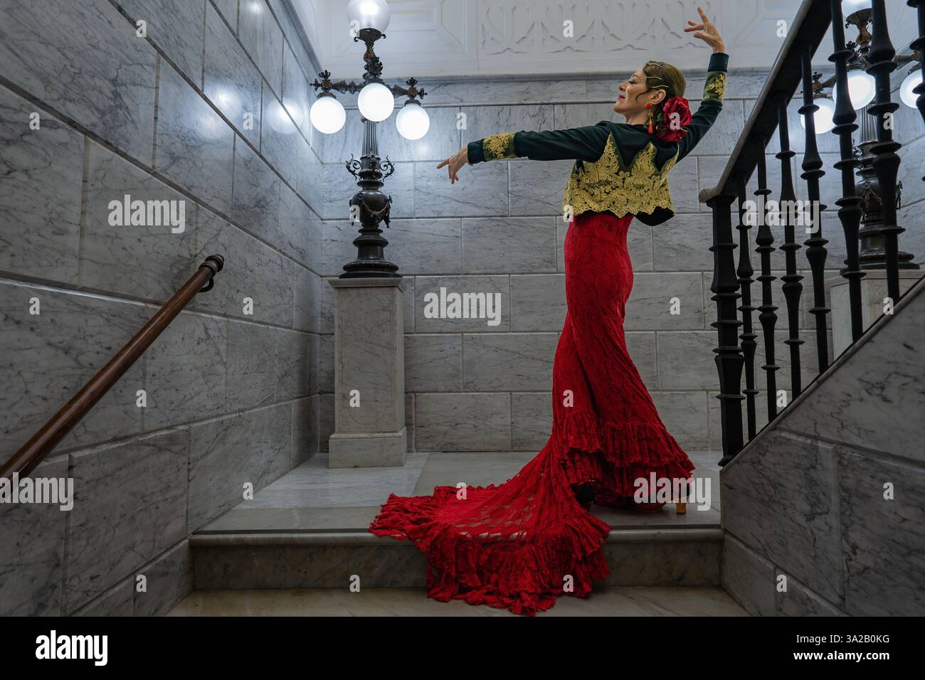 Traditional woman dancing flamenco at a museum in Seville dedicated to ...