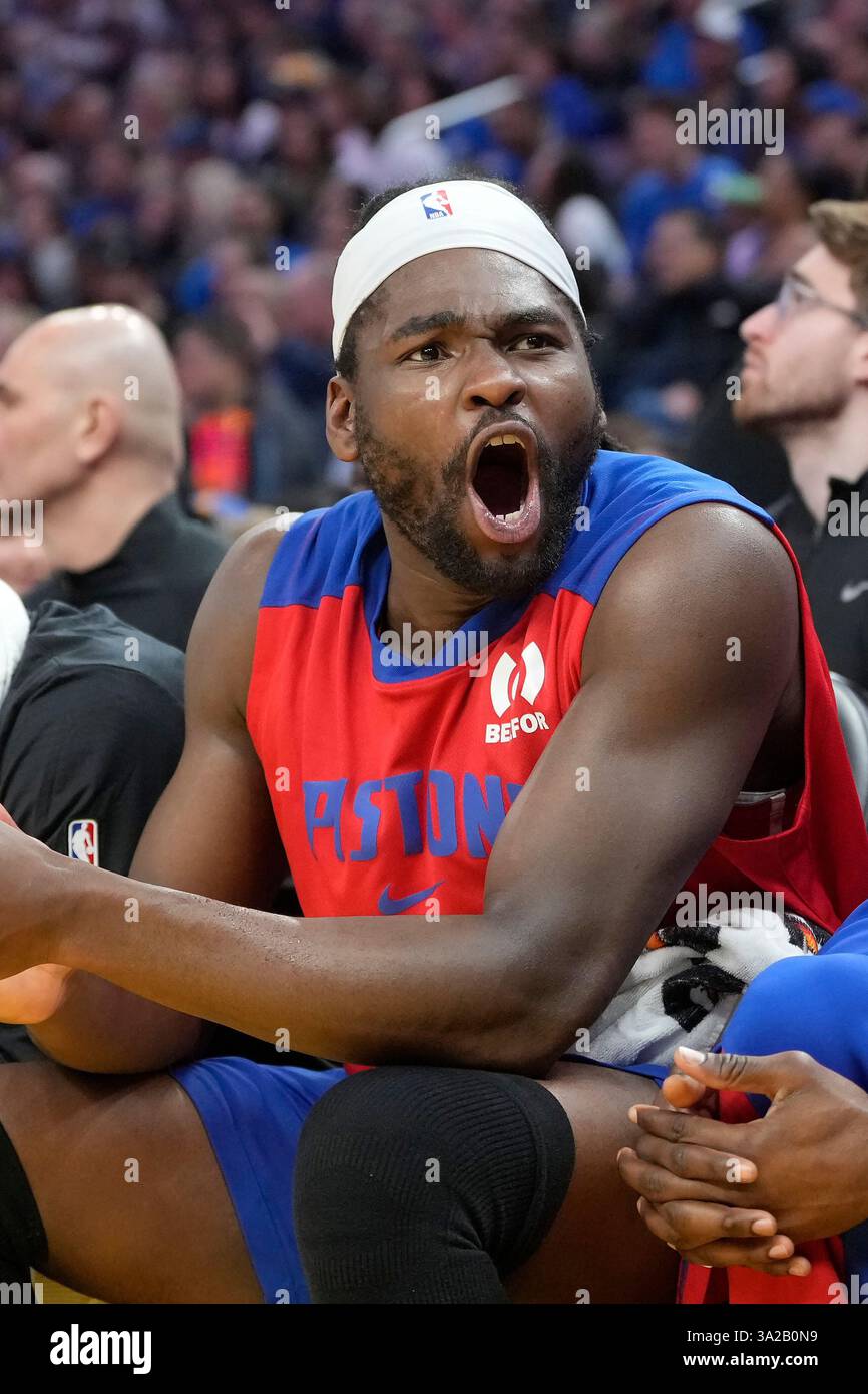 Detroit Pistons center Isaiah Stewart reacts toward fans during an NBA ...