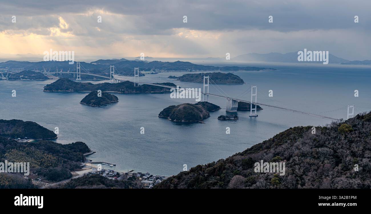 The Kurushima Kaikyo Bridge to Shikoku seen from Mount Kiro on Oshima ...