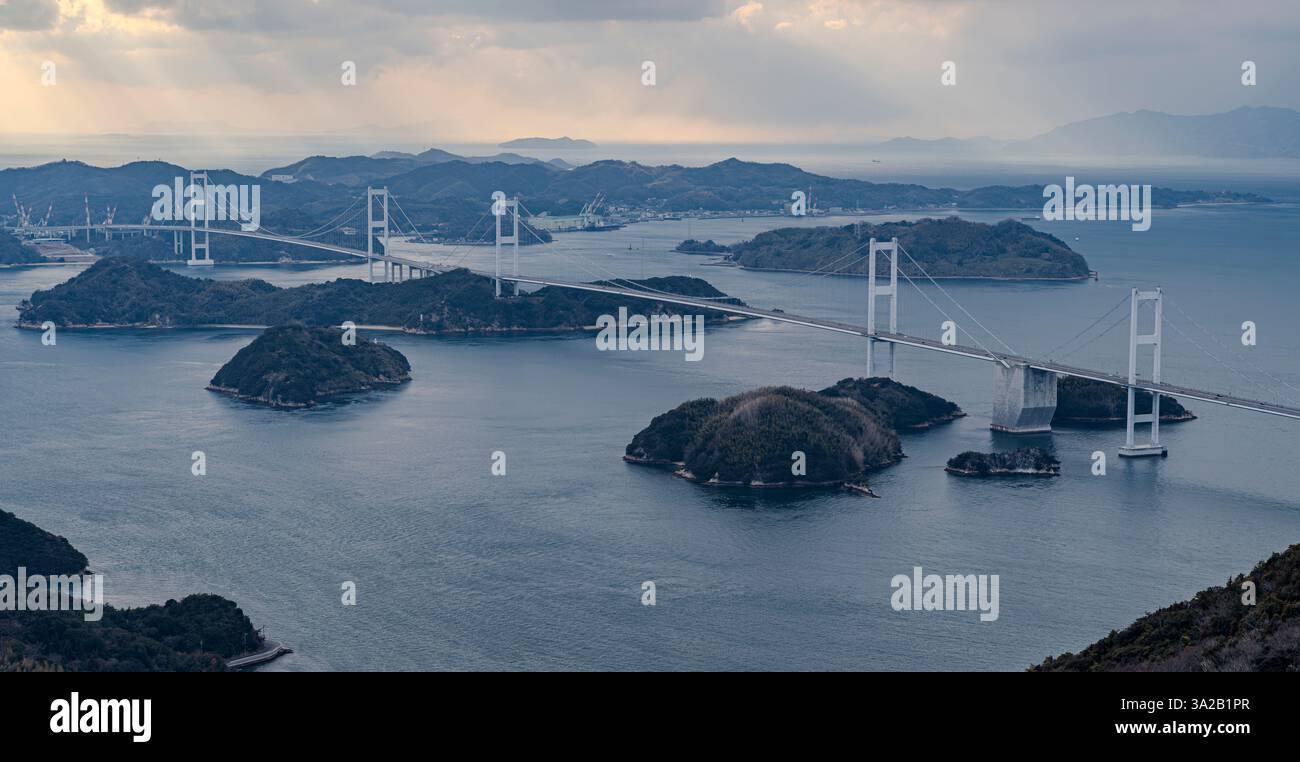 The Kurushima Kaikyo Bridge to Shikoku seen from Mount Kiro on Oshima ...