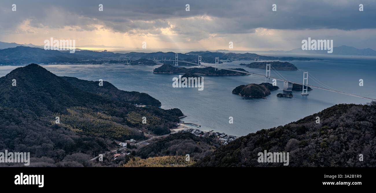 The Kurushima Kaikyo Bridge to Shikoku seen from Mount Kiro on Oshima ...