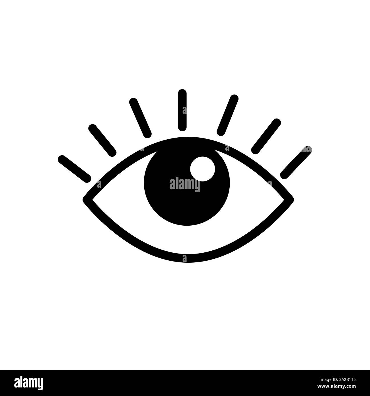 Bold eye icon. Dark pupil symbol. Radiant vision outline. Vector gaze ...