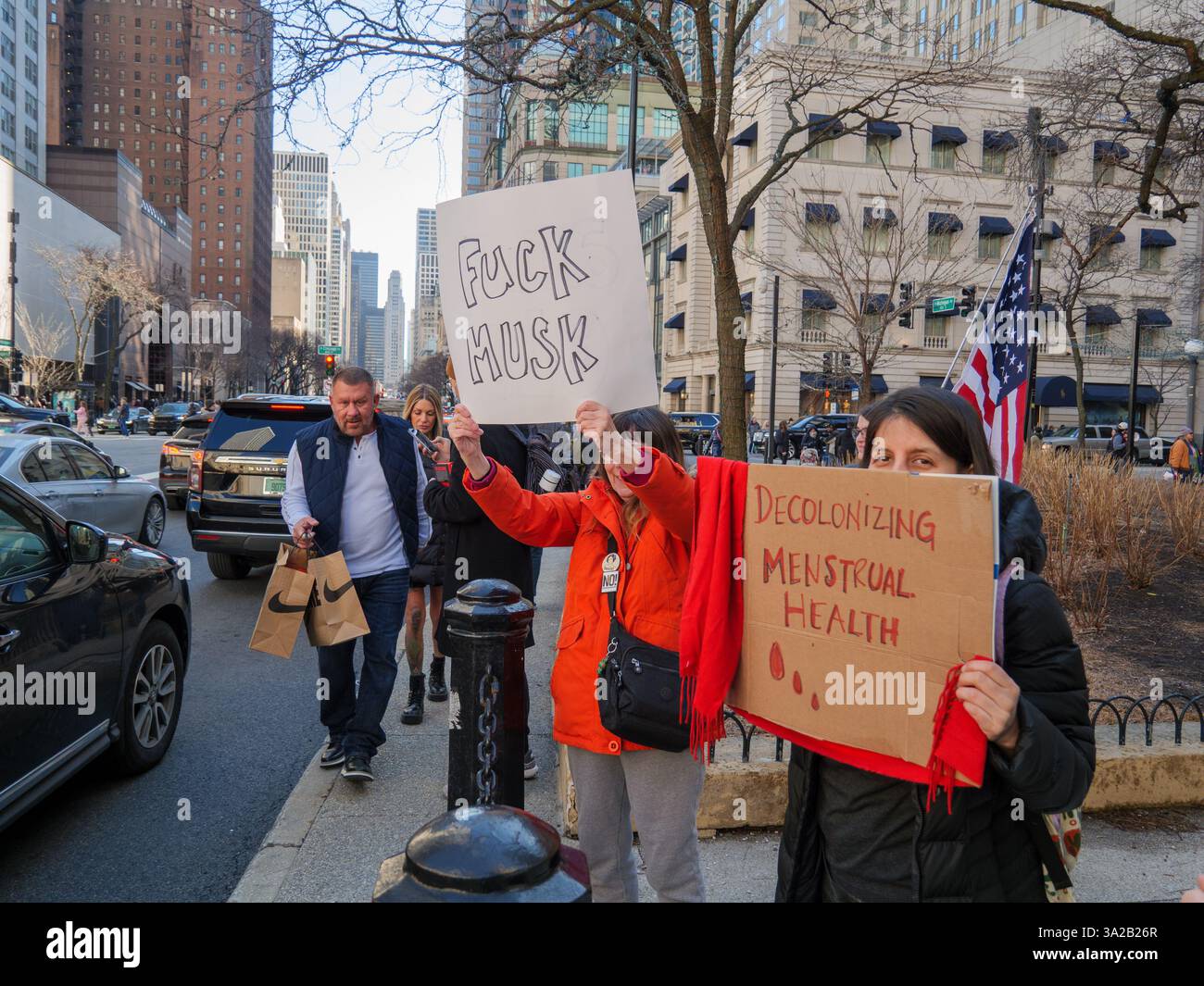 Protest against Donald Trump, Elon Musk, DOGE & Tesla. Chicago ...