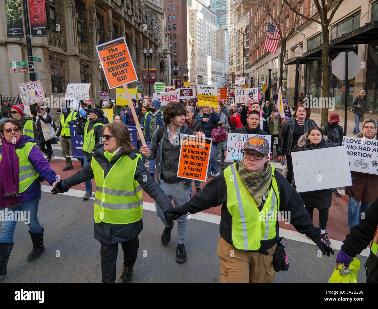 Protest against Donald Trump, Elon Musk, DOGE & Tesla. Chicago ...