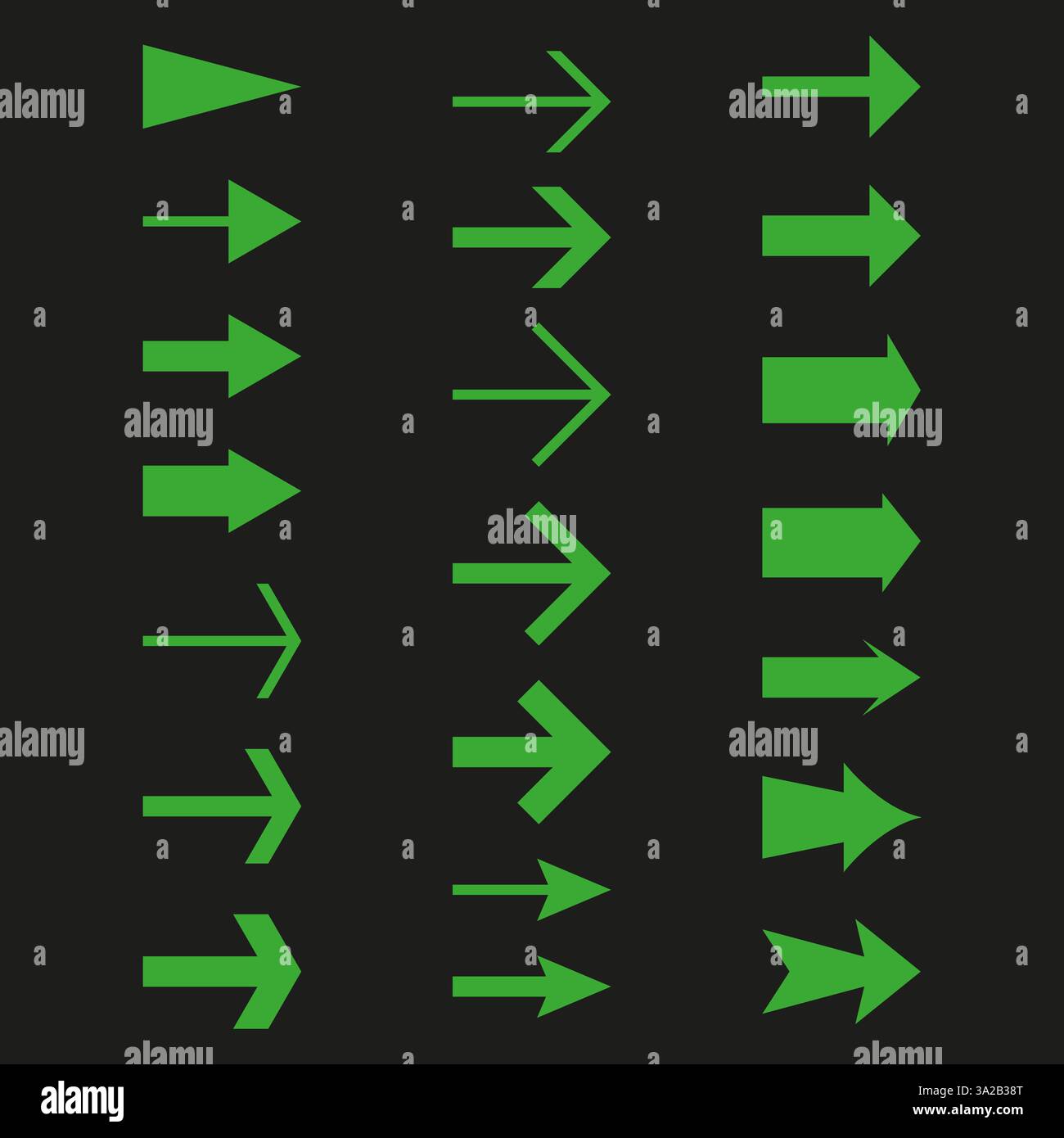 Green arrow collection. Directional shape set. Simple navigation icons ...
