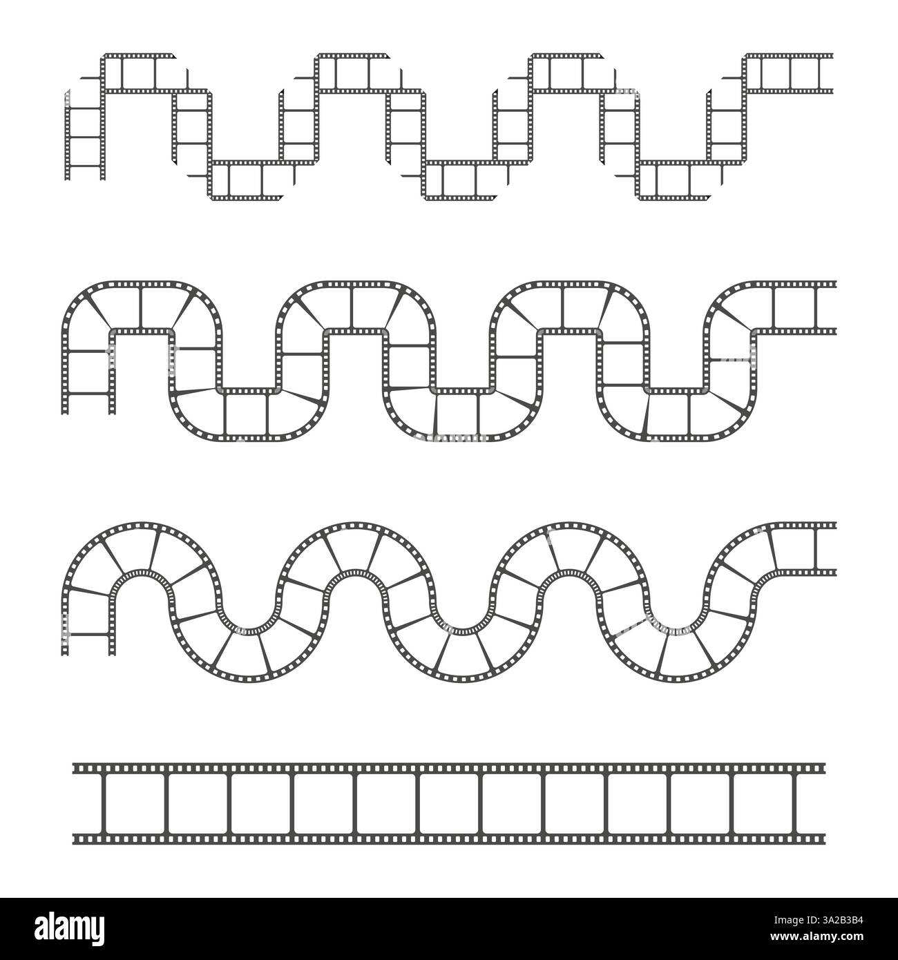 Film strip set. Movie frames. Cinematic roll. Black vector elements ...