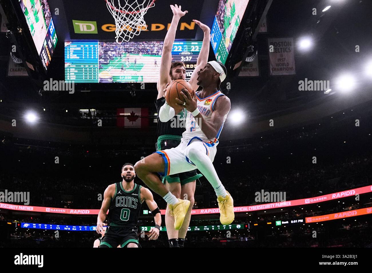 Oklahoma City Thunder guard Shai Gilgeous-Alexander (2) drive to the basket against Boston ...