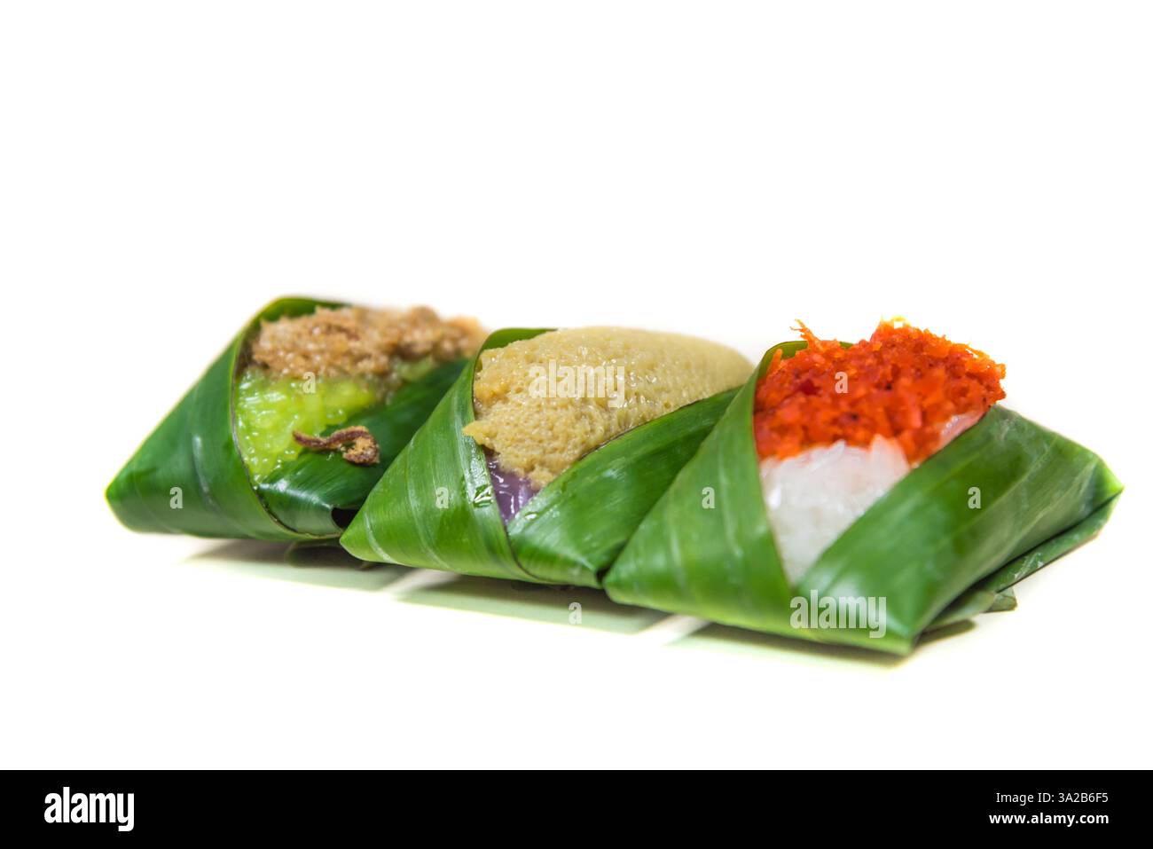 Sweet sticky rice (Thai traditional dessert food) three flavors ...