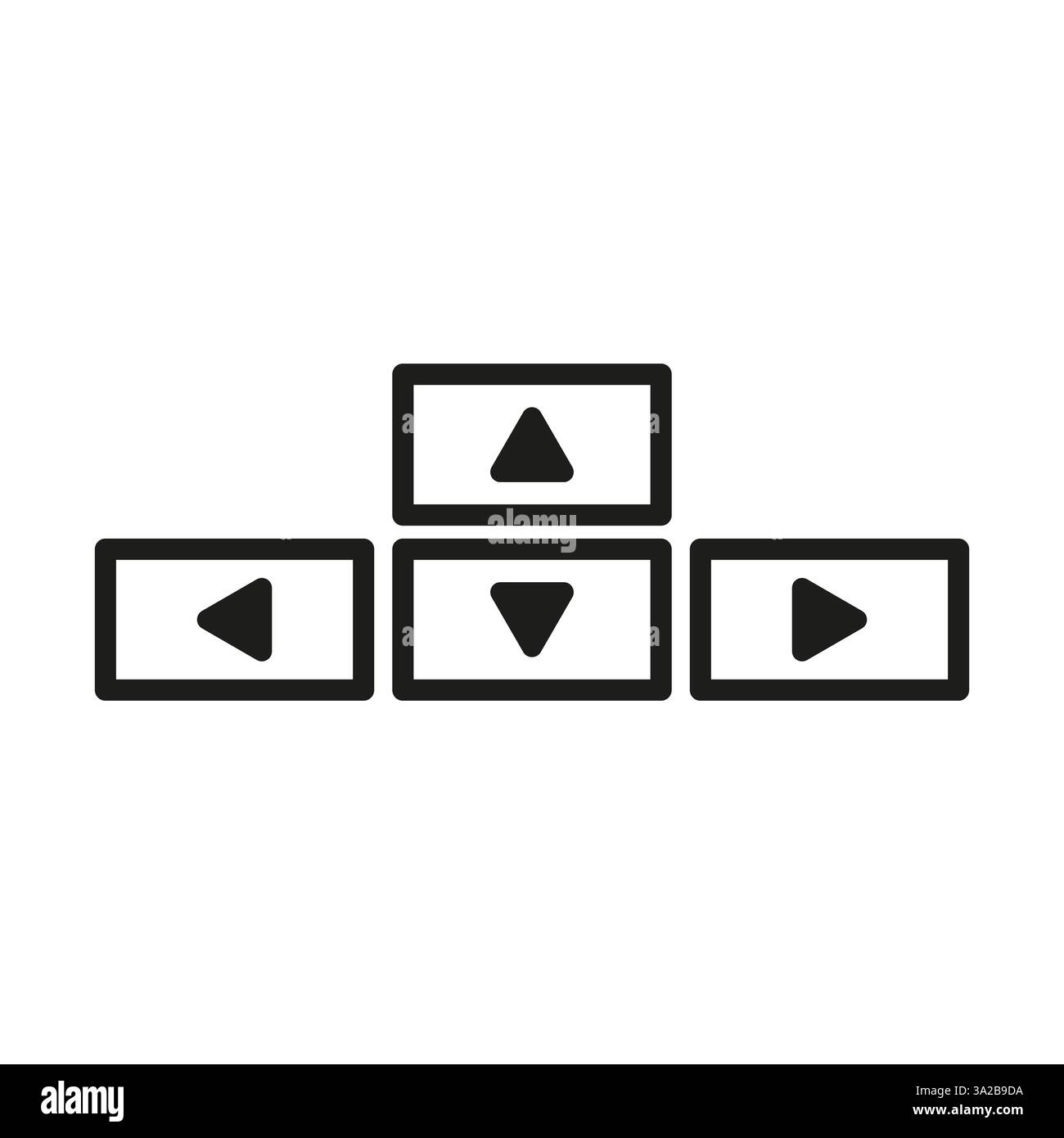 Control button icons. Directional arrow keys. Black minimal vector. Simple digital interface ...