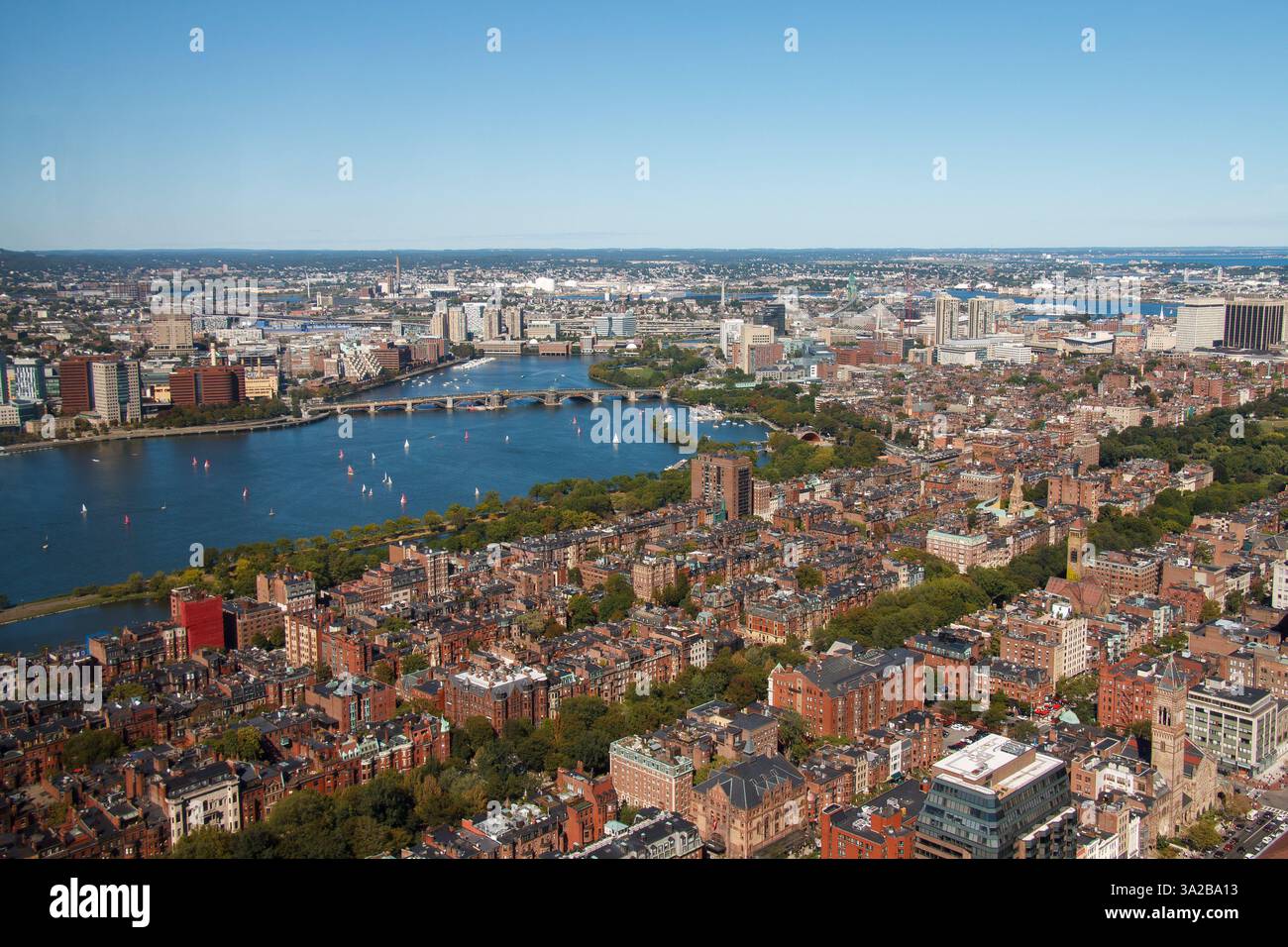 The Sailboats on Charles River, Longfellow bridge and the buildings at ...