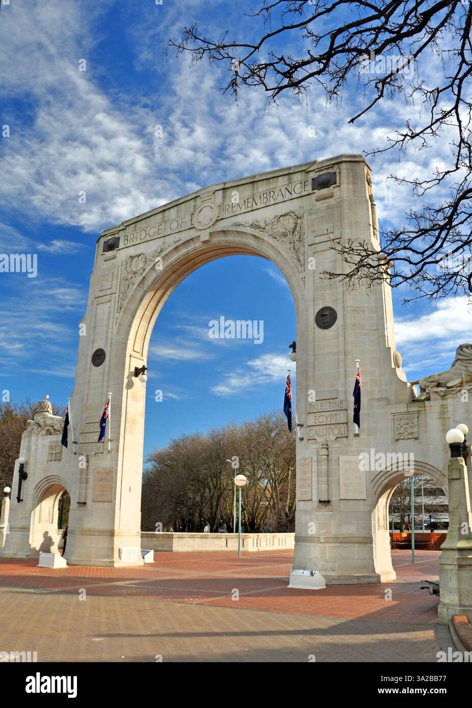 The iconic Bridge of Remembrance war memorial in the Cashel Street Mall ...