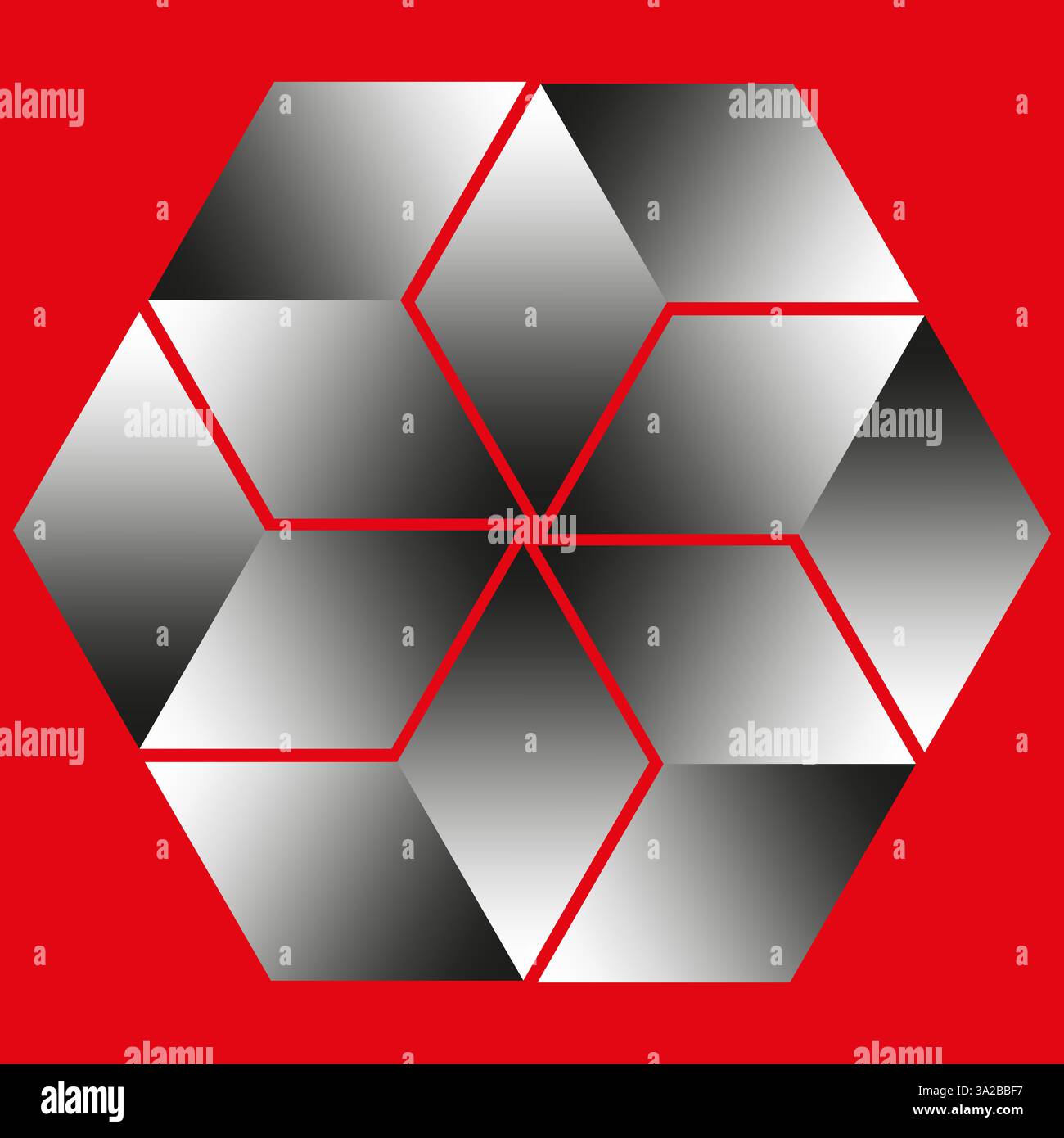 Hexagon 3D shape. Geometric abstract form. Metallic gradient structure ...