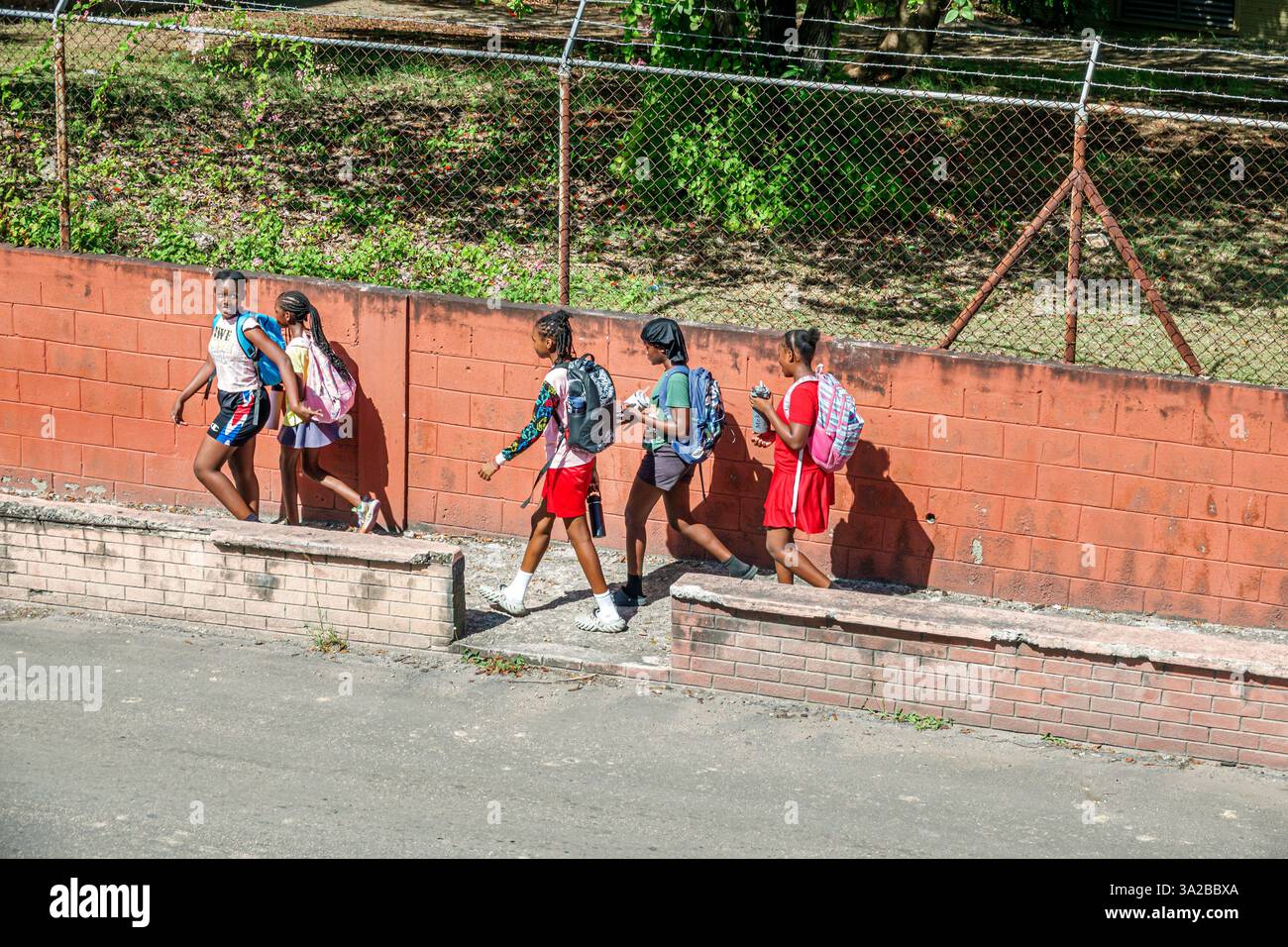 St John's Antigua and Barbuda,Newgate Street,students walking home from ...