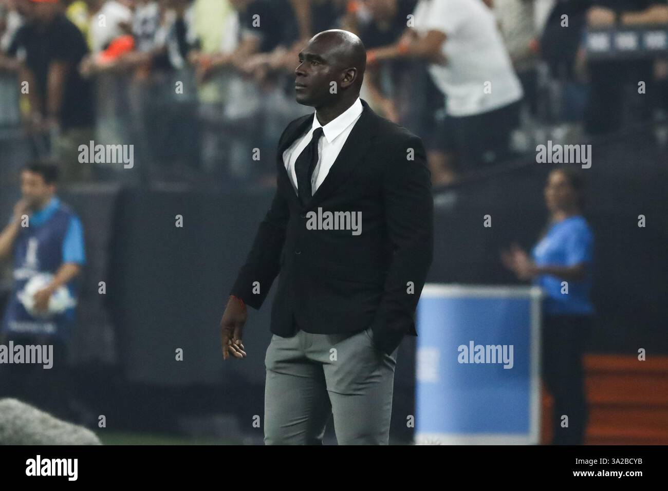 Barcelona de Guayaquil coach, Segundo Castillo during the match against ...
