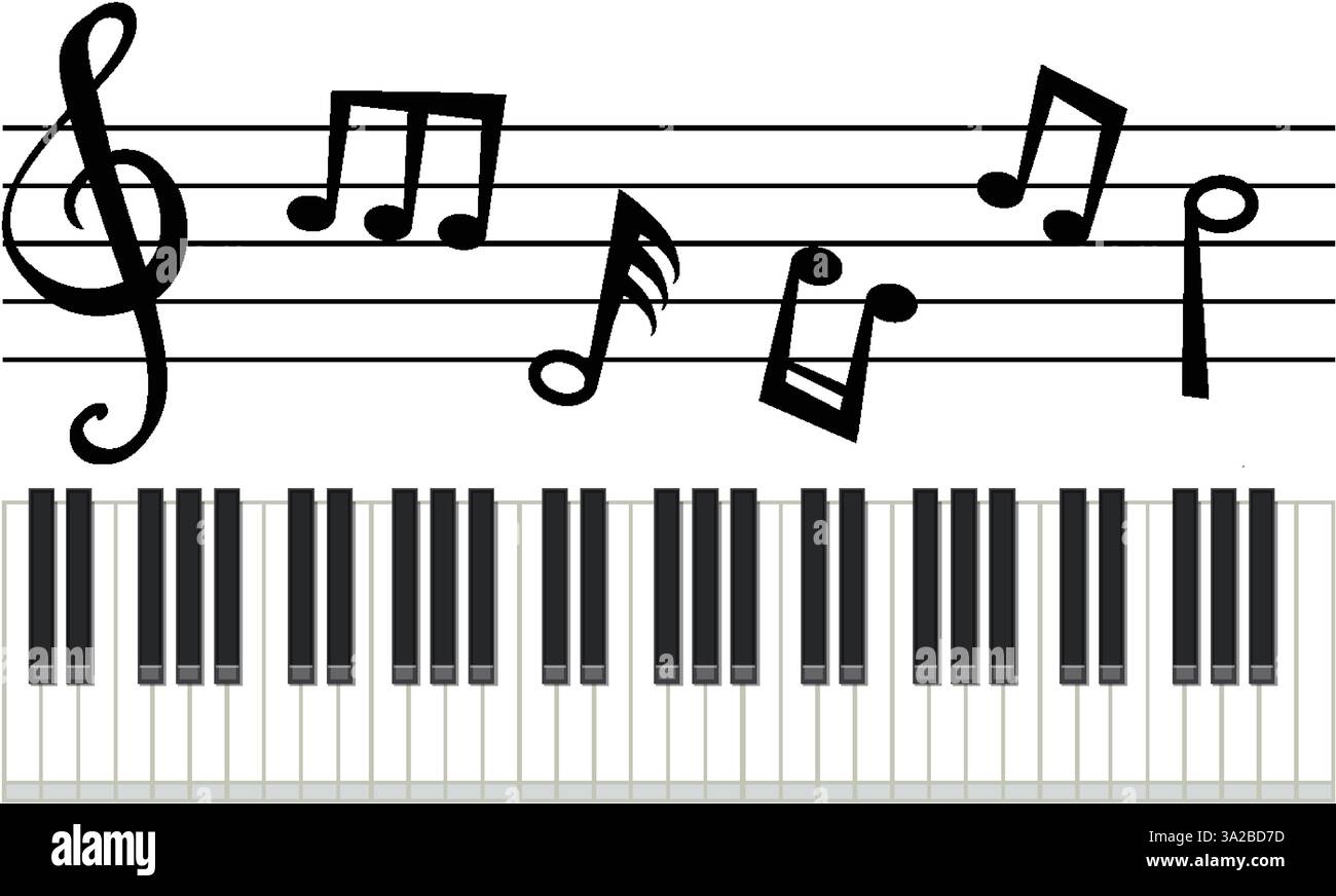 Illustration of musical notes above piano keys Stock Vector Image & Art ...