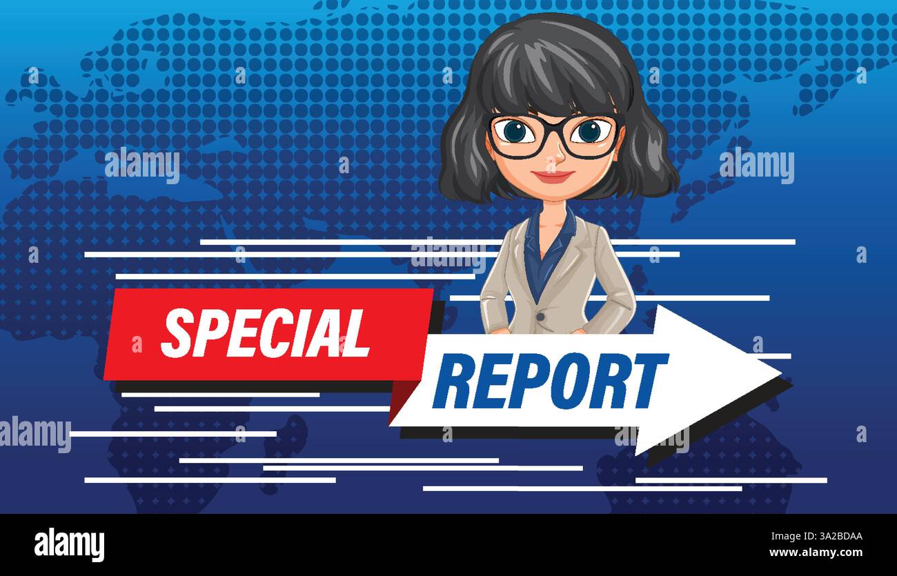 Vector illustration featuring a news anchor with a 'Special Report ...