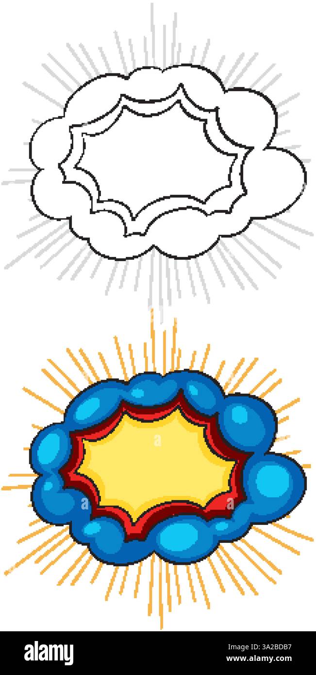 Colorful and monochrome comic explosion speech bubble vector illustrations Stock Vector Image ...
