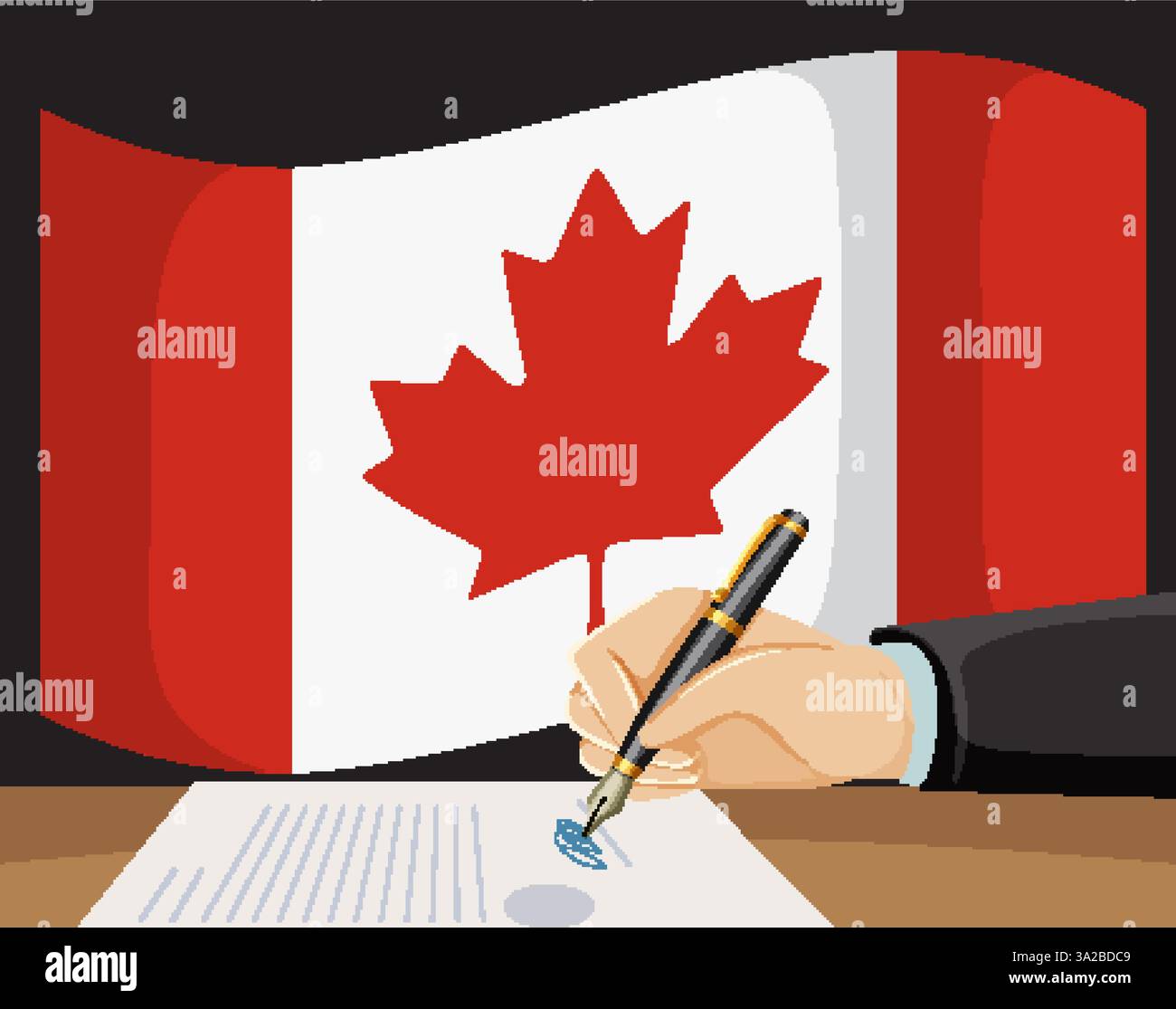 Illustration of signing a document with Canadian flag Stock Vector ...