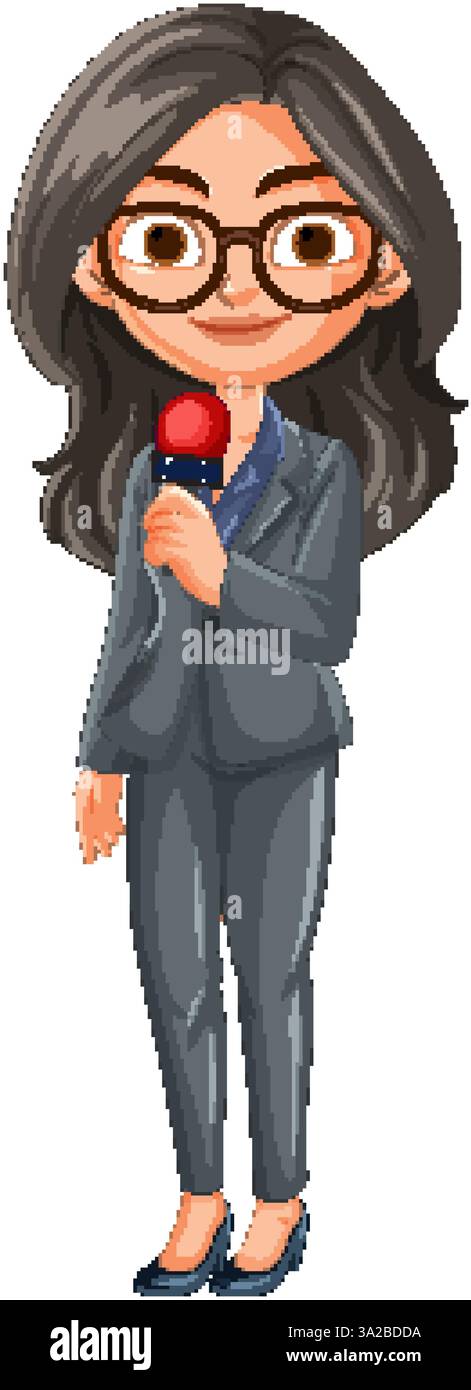Vector illustration of a cartoon news reporter holding a microphone ...