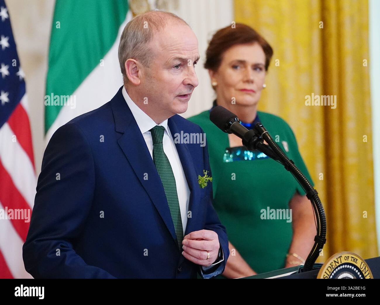 Taoiseach (Prime Minister) Michael Martin of Ireland speaks during a St ...