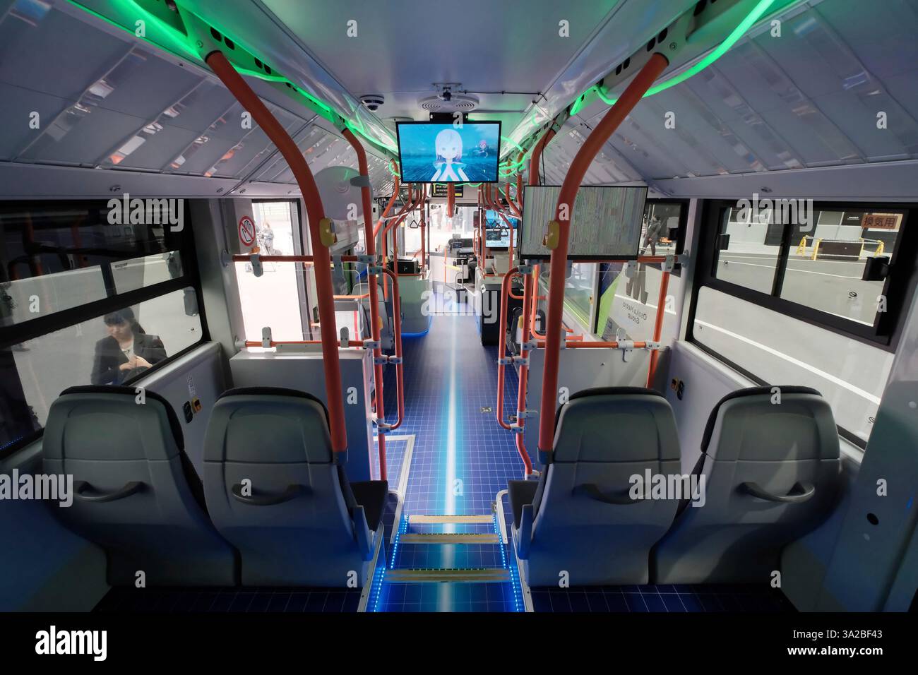 A photo shows inside of Self-driving buses of electric vehicle (EV), is ...