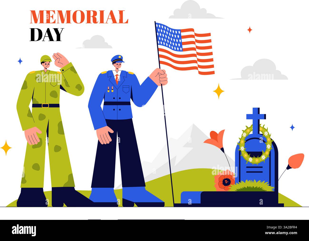 Memorial Day Vector Illustration of Remembering and Honoring ...