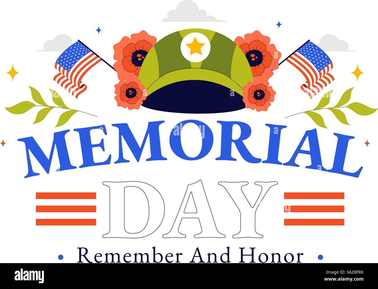 Memorial Day Vector Illustration of Remembering and Honoring ...