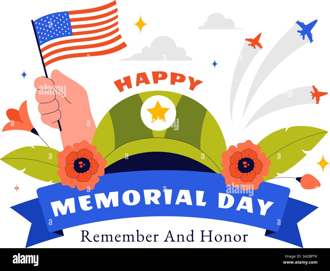 Memorial Day Vector Illustration of Remembering and Honoring ...