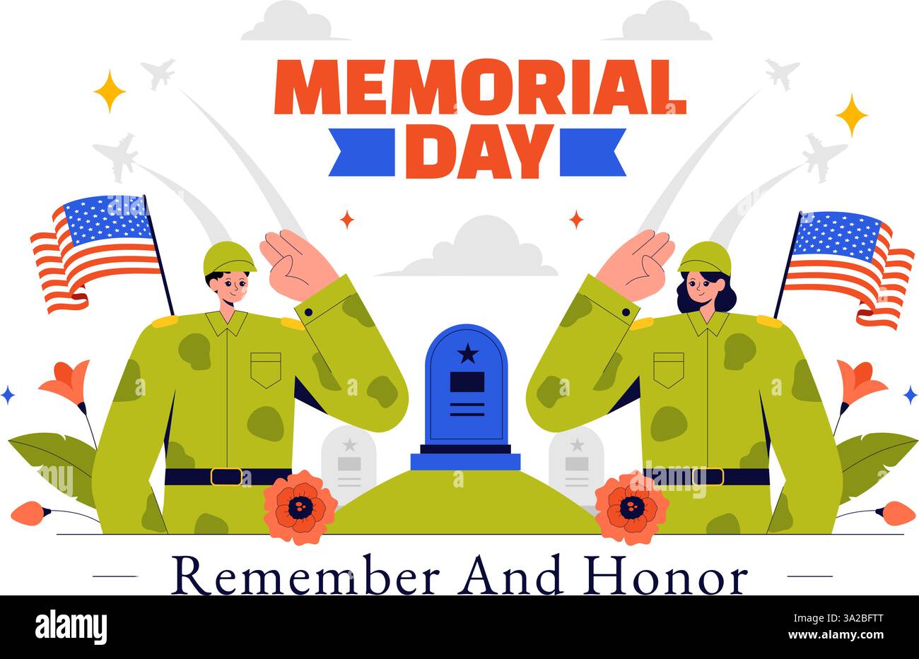 Memorial Day Vector Illustration of Remembering and Honoring ...