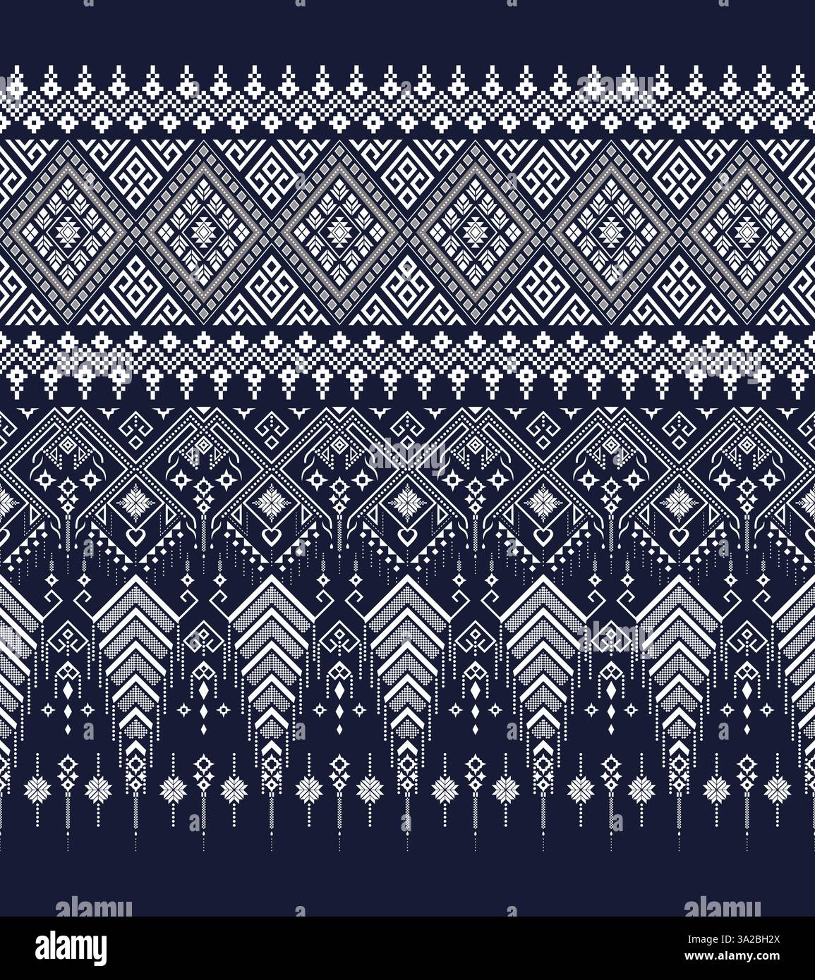White diamond shaped seamless pattern border on denim blue with swatch ...
